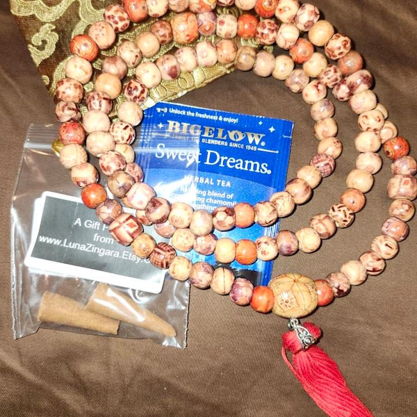 108 Bead Buddhist Mala, 108 Mala, Wooden Bead Mala, Hand Carved Prayer ...