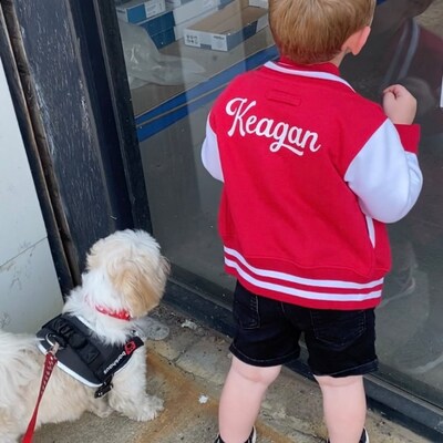 Personalised Kids Varsity Jacket Initial Name College Baseball Style ...
