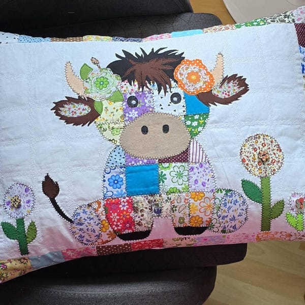 Jumbo Patchwork Highland Cow Baby Blanket Quilt Pattern: Applique ...