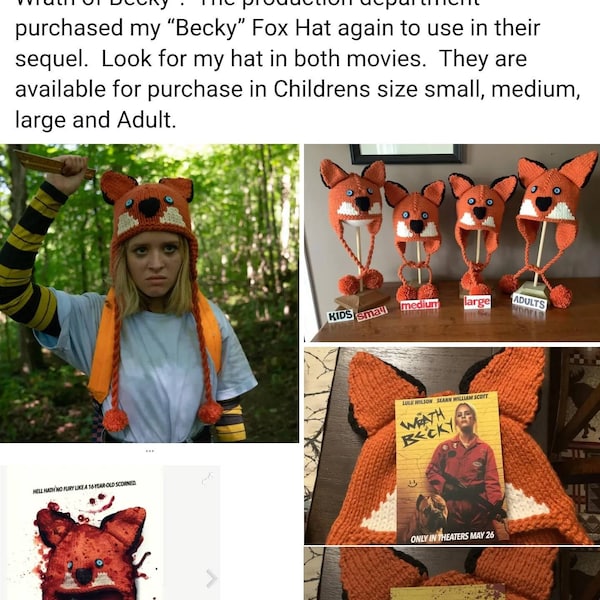 Adult Hand Knit “becky” and “wrath of Becky” Fox Hats - Etsy