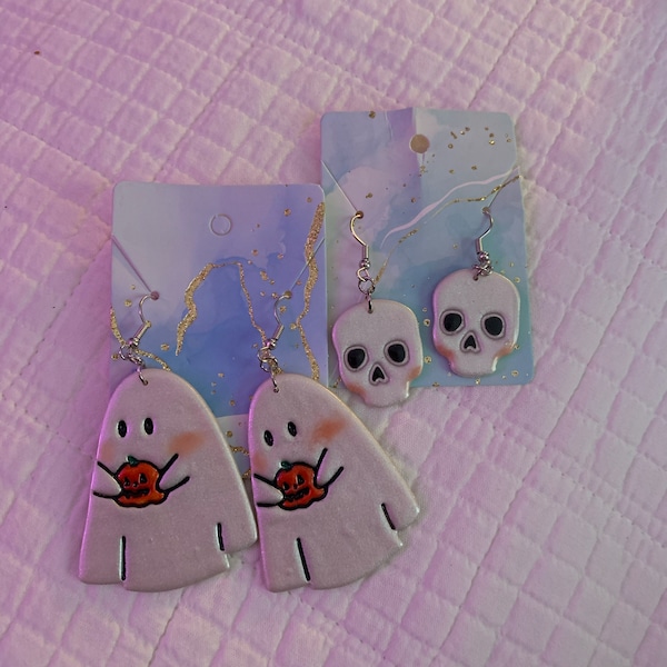 Shimmering Pearl Blushing Skull Polymer Clay Earrings, Keychains, and ...