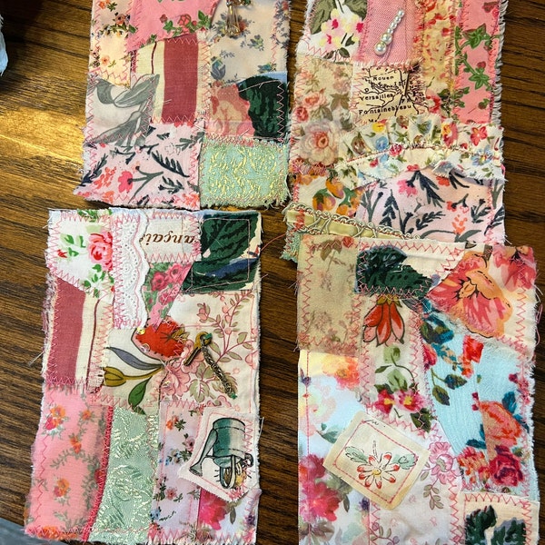 Set of TEN 2 X 3 Fabric Snippet Clusters Colorful Floral Prints, Pale ...