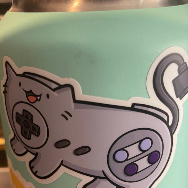 Super Video Game Cat Vinyl Sticker | Gamer Gift| Cute Cat Sticker ...