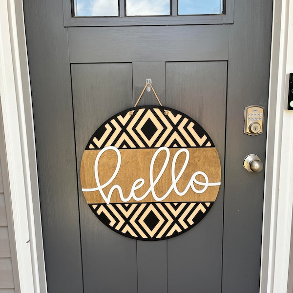 Hello Geometric Door Hanger | Everyday All Year Door Hanger | Boho ...