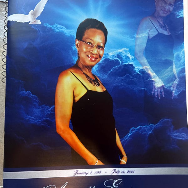 8.5x11 Black and Teal Sky Funeral Program Template for Men (8 Pages ...