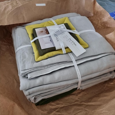 Set of Natural Linen Tablecloth and 4 Napkins,linen Tablecloth and ...