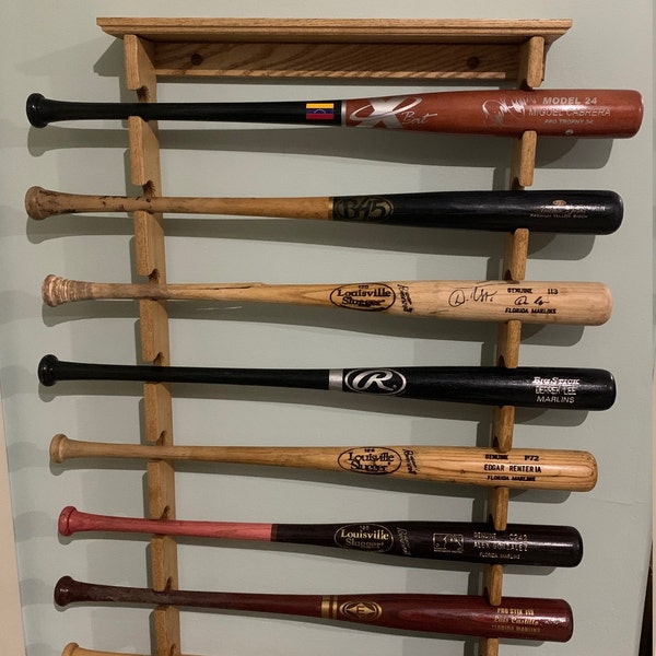 Horizontal Display Rack for 8 Full Sized Baseball Bats With Trophy or ...