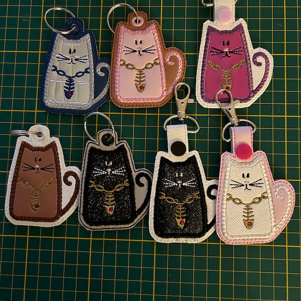 Fishbone Cat Key Fob and Eyelet 4 X 4 ITH DIGITAL FILE for Embroidery ...