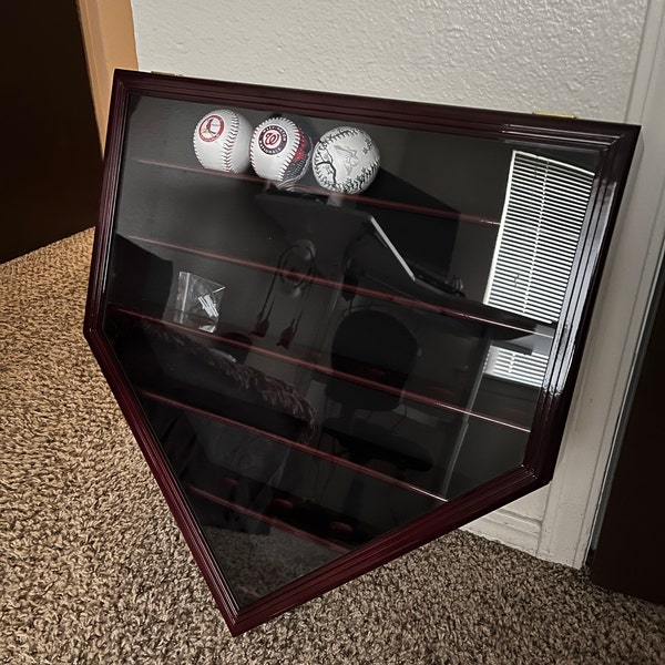 30 Baseball Display Case Cabinet Holder Rack Home Plate Shaped W/98% UV ...