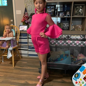 Hot Pink Sparkly Jumpsuit Pageant Outfit Girls Sequins Organza - Etsy