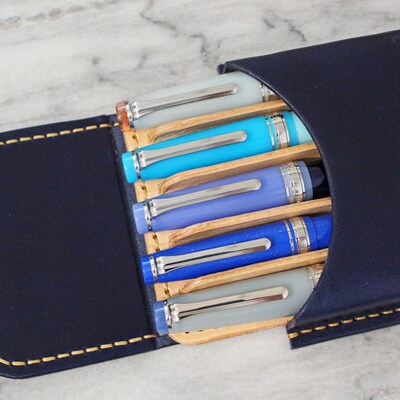 Cognac Pen Case, Brown Leather 2 Pen Case, Wet Molded Pen Holder ...