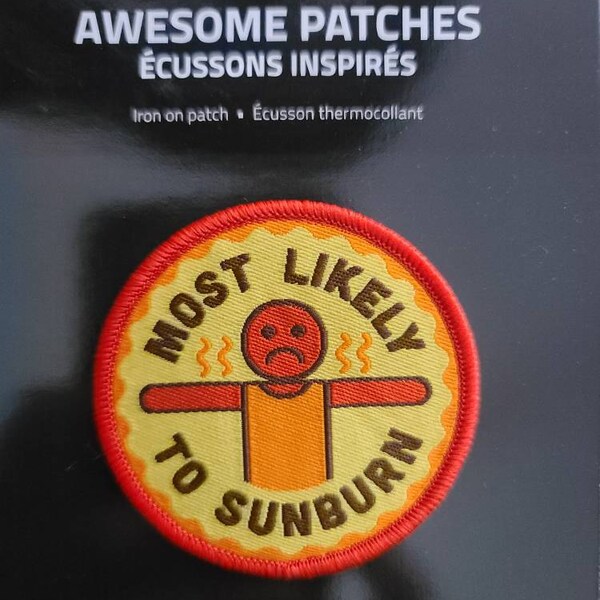 Most Likely to Sunburn Funny Iron on Patch Woven Glue Backed Camping ...