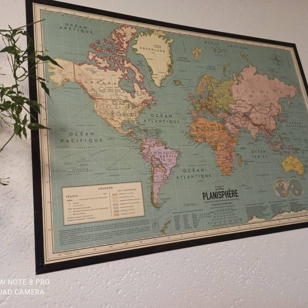 French Poster Current World Map XL Vintage Style Detailed Planisphere ...