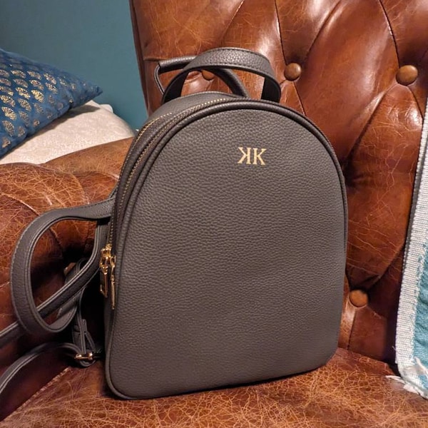 Personalised Backpack With Initials - Monogrammed Grey Rucksack ...