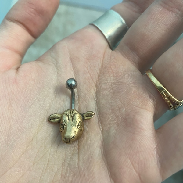 Cow Head Belly Button Ring, Titanium or Surgical Steel Bar - Etsy