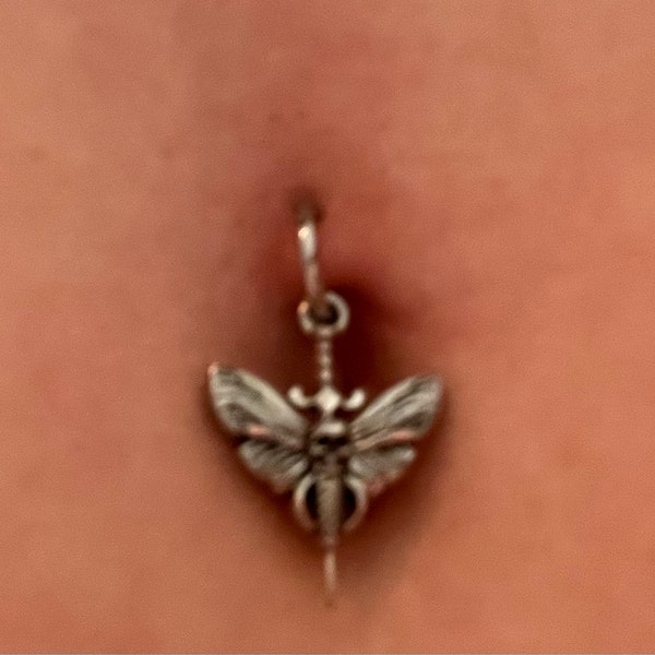 Belly Ring Death Moth Skull Goth Silver Hoop Clicker Ring 14g 16g Goth ...