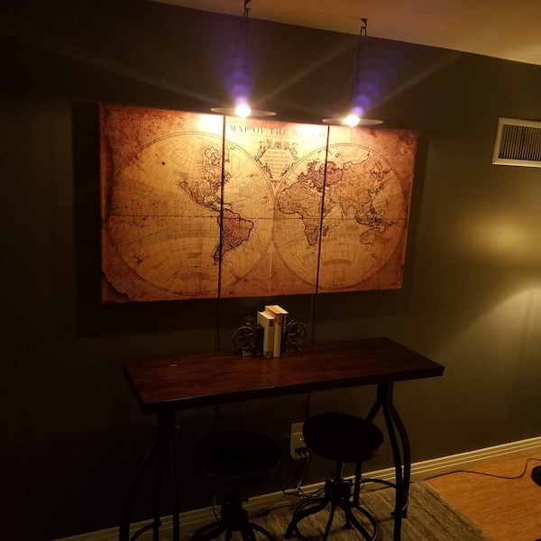 Globe Tan Map World Map Canvas, Vintage Map Art, Brown & Gold Map of ...