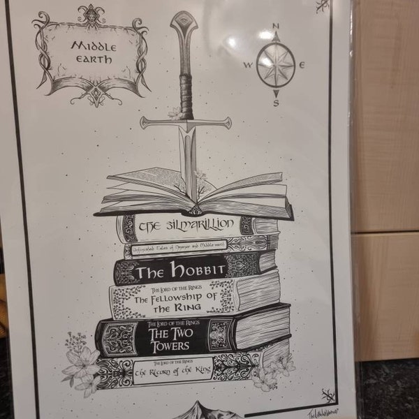 Tolkien Inspired Hand Drawn Book Stack Illustration Print // Lotr ...