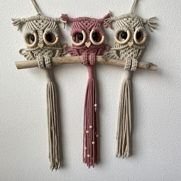 Macrame Owl, Mini Owl, Car Rear View, Mirror Hanging, Lucky Charm, Owl ...
