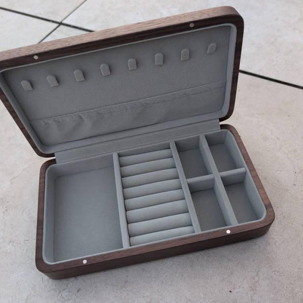Solid Walnut Wood Green Grey Jewelry Box, Personalized Wooden Jewelry ...