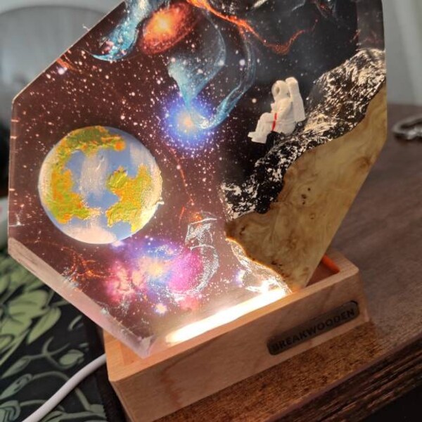INTERSTELLAR EPOXY LAMP, Space Galaxy Resin and Wood Night Light ...