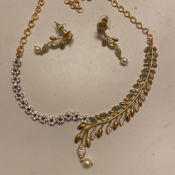 Traditional Mango Long Haram With Red Stone and Earrings/ South ...