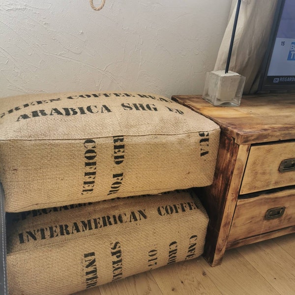 TOP Jute Poufs Double Set Rustic Vintage Primitive Style Burlap ...