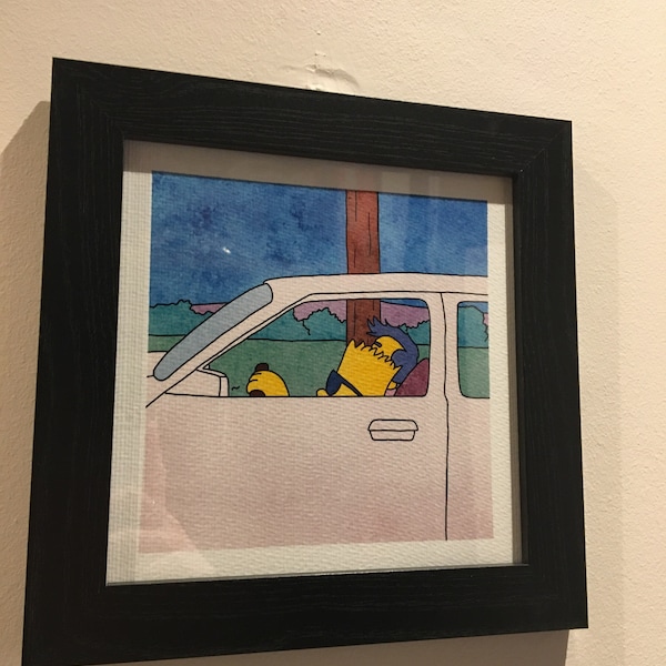 The Simpsons Bart on the Road Watercolour Print, Scenic Simpsons, Bart ...