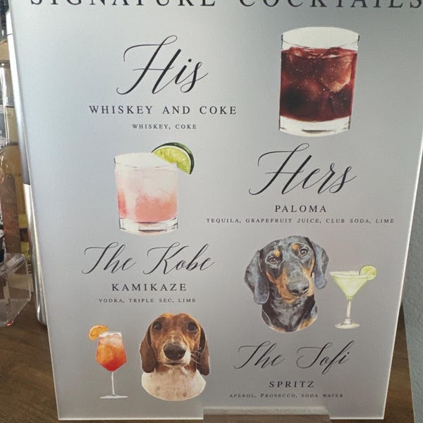 Art Deco Inspired Acrylic Bar Sign, Signature Drink Bar Menu, Wedding ...