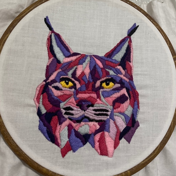 Geometric Bobcat Purple Version Hand Embroidery Pattern | Digital ...