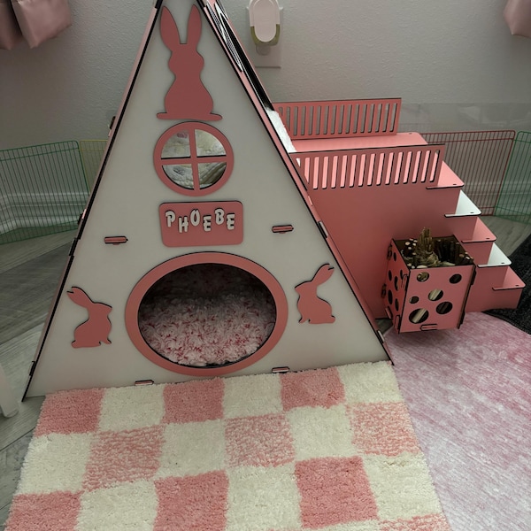 Bungalow Rabbit House,indoor Rabbit Castle, Rabbit Furniture, Extra ...