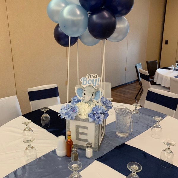 Peanut Elephant Centrepiece for Baby Boy Shower in Light Blue & Gray ...