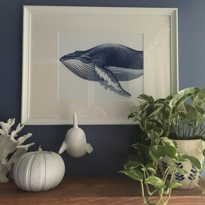 Blue Conch Shell Nautical Vintage Style Art Print Beach House - Etsy