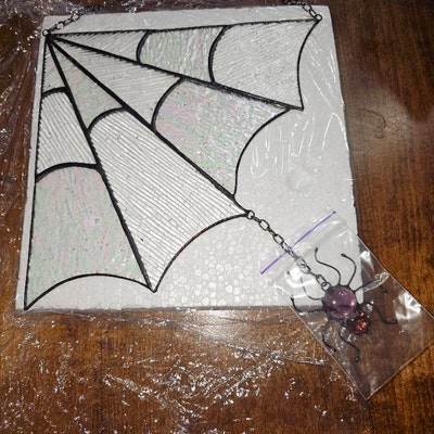 Halloween Stained Glass Spider Web Cobweb Net Suncatcher Panel Black ...