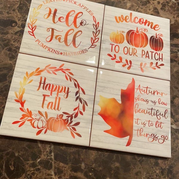 Fall Coasters, Set of Four Drink Coasters, Fall Decor, Housewarming ...