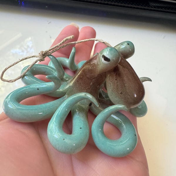 Handmade Ceramic Octopus Sculpture: Brown and Teal Ocean Decor - Etsy