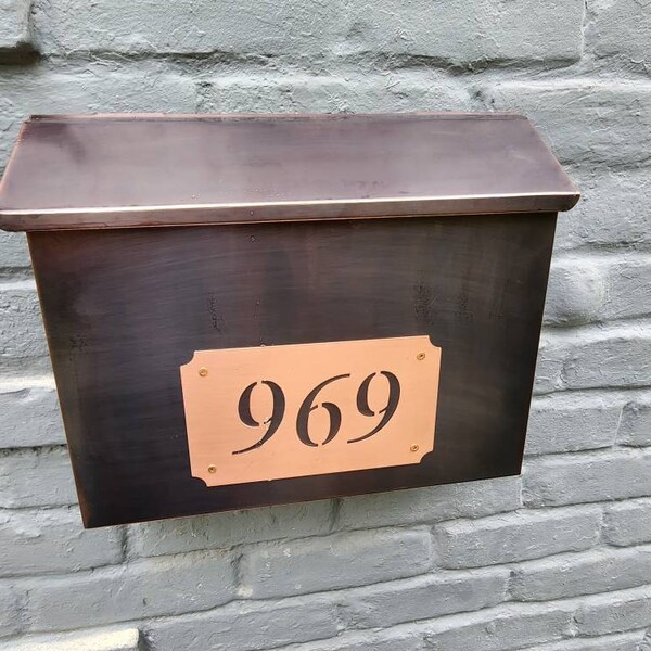Large Flush Mount Copper Mailbox Wall Mount Mailbox Solid Copper Hand ...