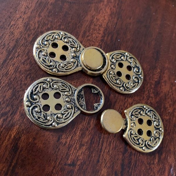 Antique Gold Tone Sweater Clasp Button Shape Hook and Loop Coat ...