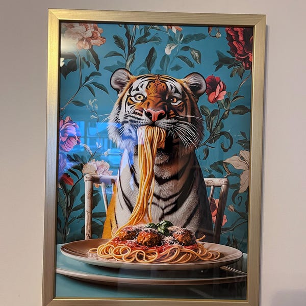 Tiger Eating Spaghetti Kitchen Print: Humorous Maximalist Wall Art - Etsy