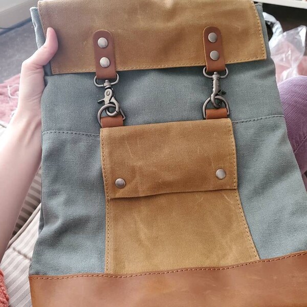 Small Canvas Backpack With Waxed Canvas Panels and Leather Trim. Secure ...