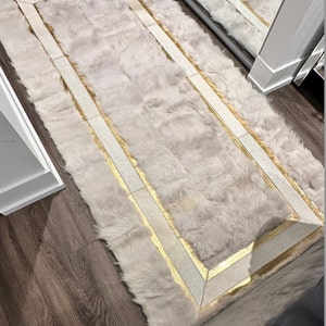 Plush Area Black White Gold Soft Rug, Faux Leather Rug, Living Room ...