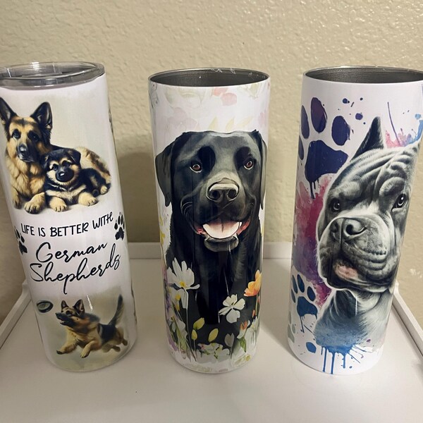 Blue American Bully, XL Bully Dog Breed Design, 20 Oz Skinny Tumbler Wrap, Watercolour Tumbler ...