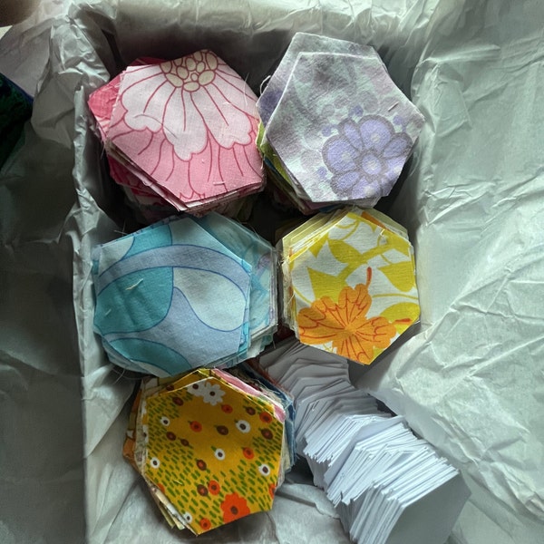 Pack of 70 Pre-cut Vintage Sheet EPP Hexies and Paper Templates. 1.75 ...