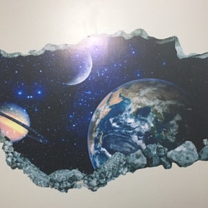 Space Wall Decal Earth Planet 3D Smashed Wall Art Sticker Kids Room ...
