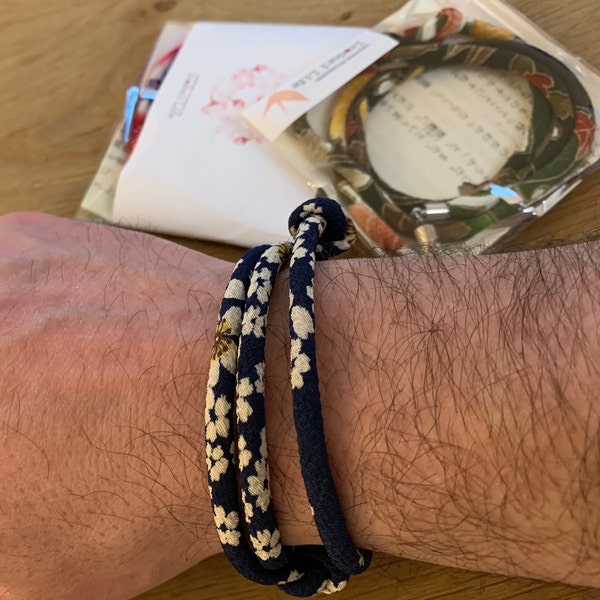 Dark Blue Japanese Bracelet Kimono Jewelry Necklace HANA MORI White ...