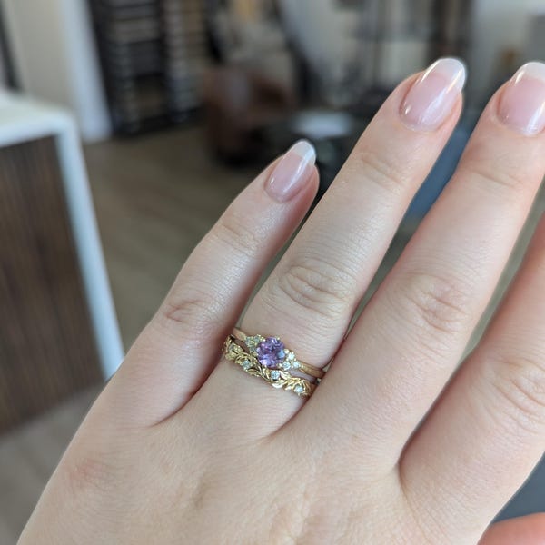 Cottagecore Leaf Solid Gold Mens Band Ring , 14K Gold Floral Wedding ...