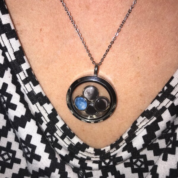 Custom Birth Moon Floating Locket Necklace 1 - 4 Moon Phase Charms ...