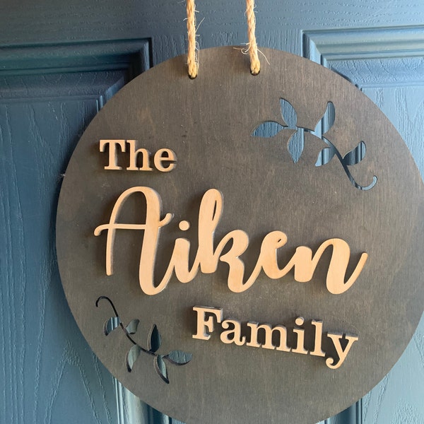 3D Last Name Front Door Sign, Round Family Name Sign, Personalized ...