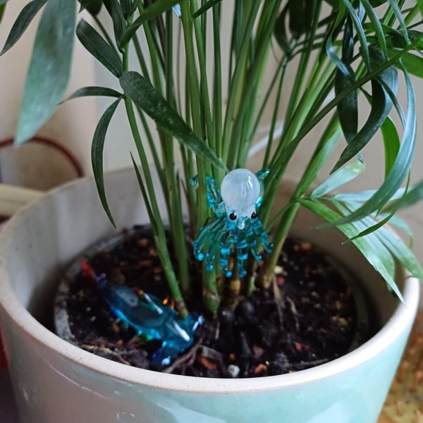 Handmade Turquoise Little Glass Octopus Gloss Garden Decor Ornament ...