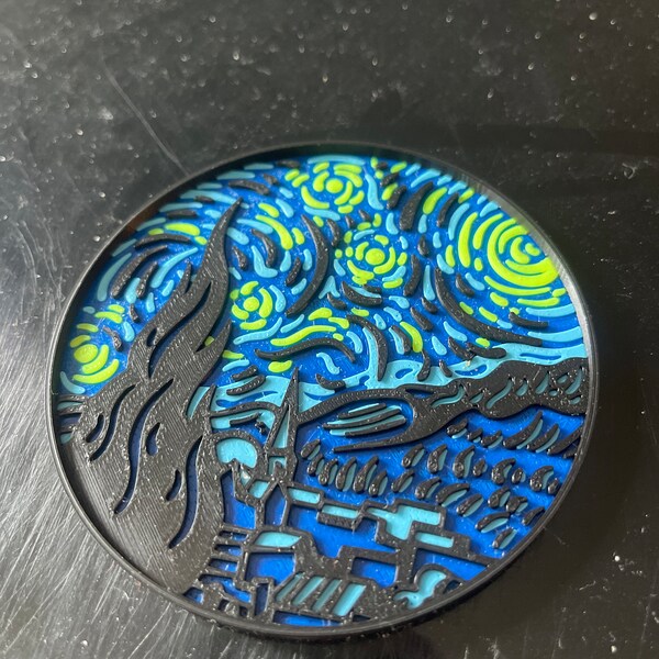 Coaster Set of 4 | Starry Night by Vincent Van Gogh | 3D Printed - Etsy